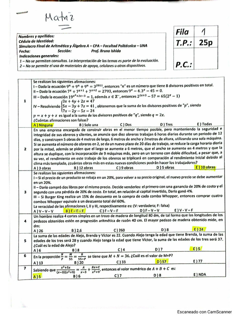 Ejercicios Álgebra y Aritmética | PDF