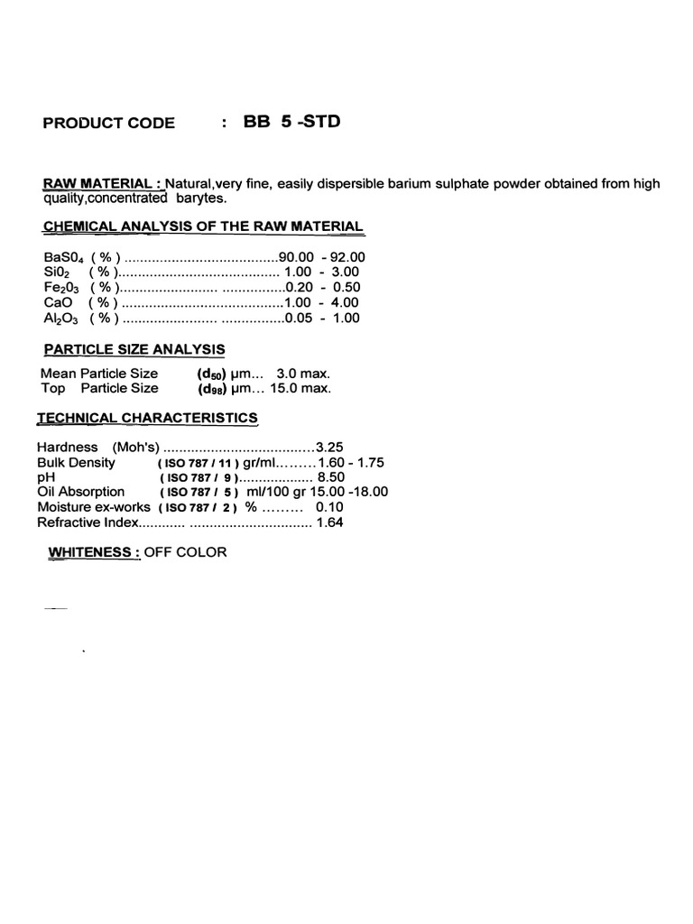 Barium Sulphate Powder Specifications | PDF