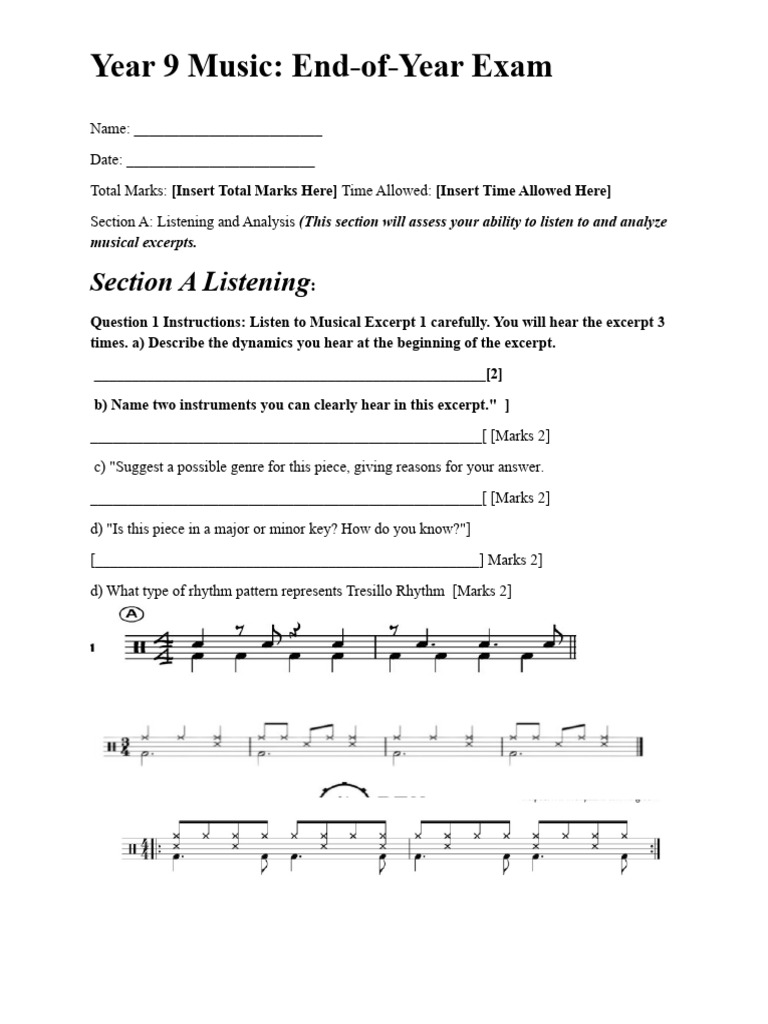 Year 9 Music Exam: Listening & Theory | PDF | Music Theory | Musicology
