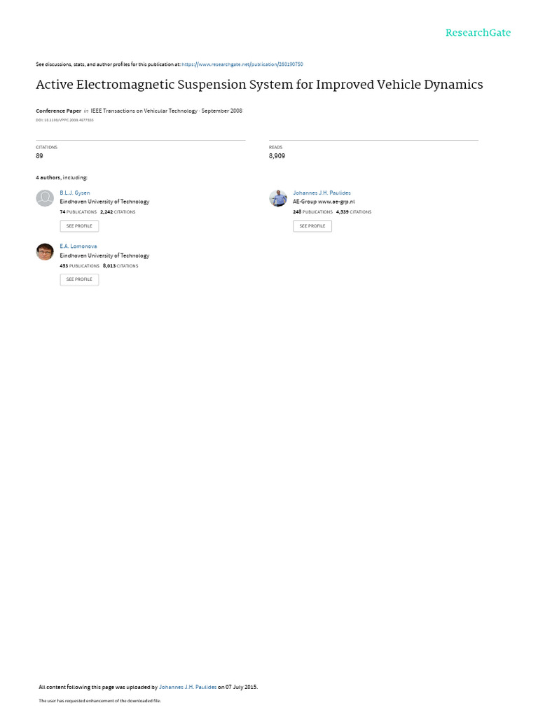 Active Electromagnetic Suspension System For Improved Vehicle Dynamics ...