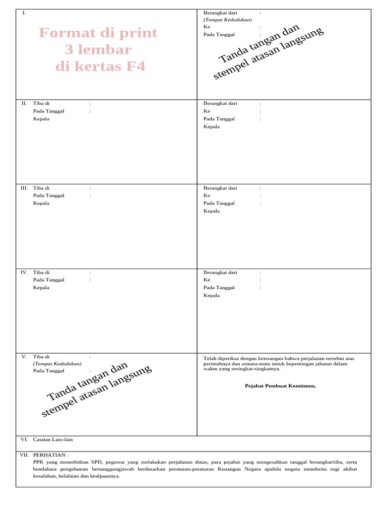 Contoh Pengisian Dan Format SPPD | PDF