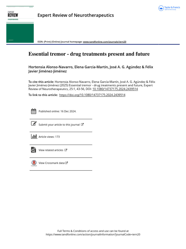 00-Essential Tremor - Drug Treatments Present and Future | PDF | Nmda ...