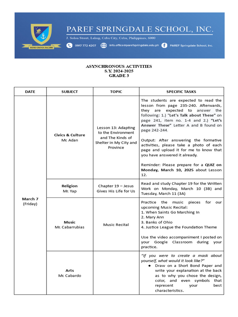 Grade 3 Asynchronous Activities (March 7, 2025) | PDF