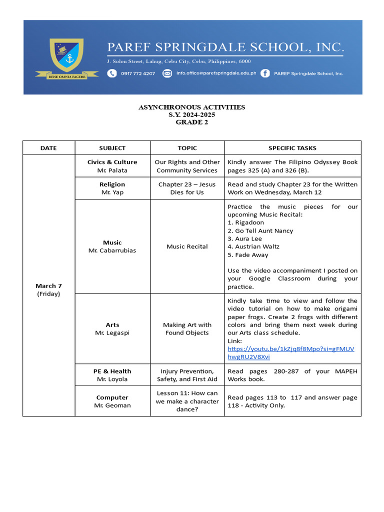 Grade 2 Asynchronous Activities (March 7, 2025) | PDF