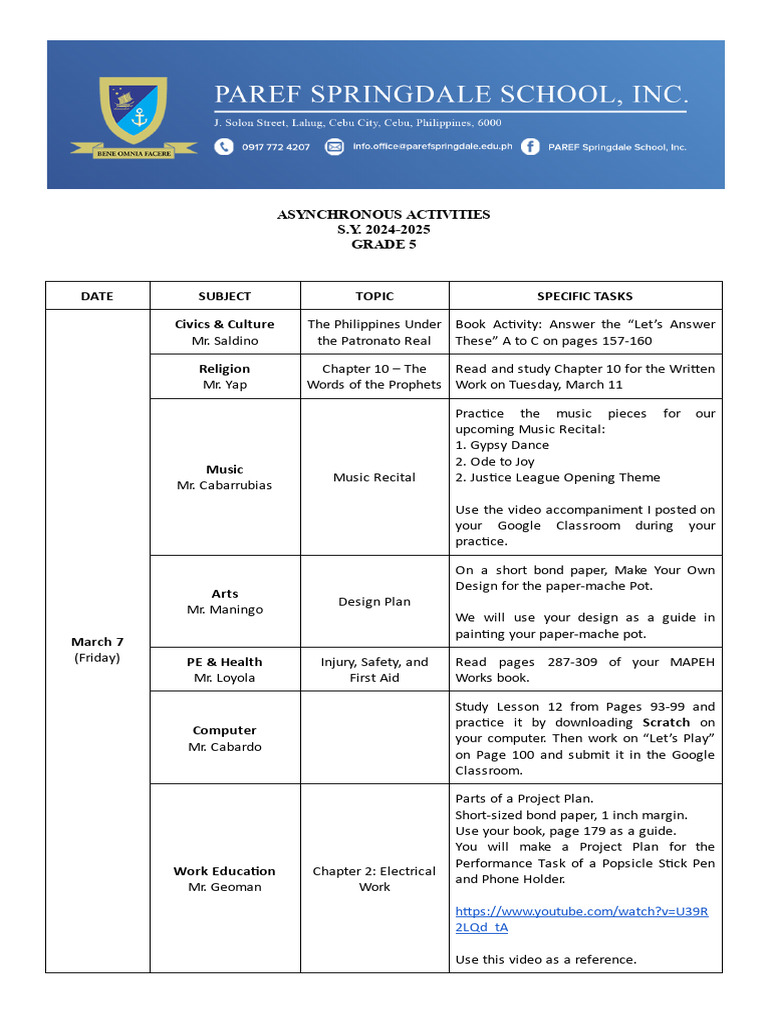 Grade 5 Asynchronous Activities (March 7, 2025) | PDF