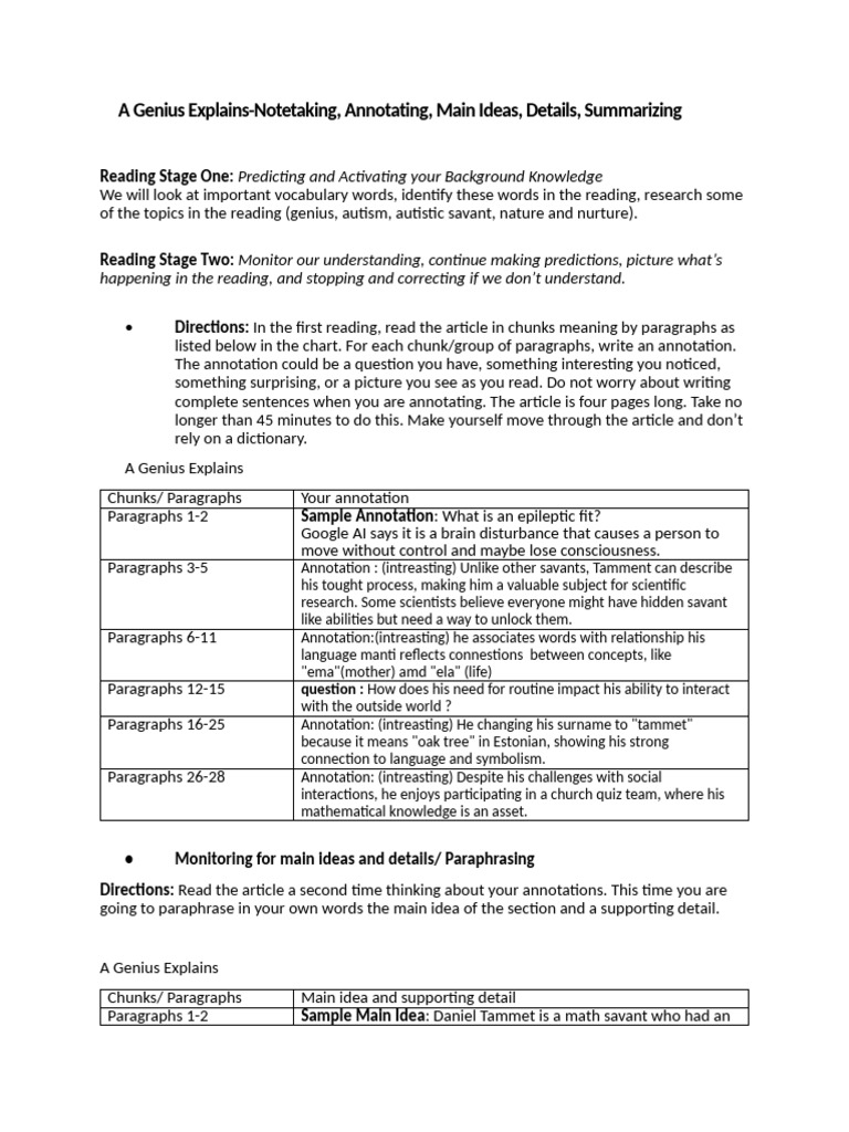 A Genius Explains NoteTaking Worksheet - Rev Feb25 | PDF | Cognition | Cognitive Science