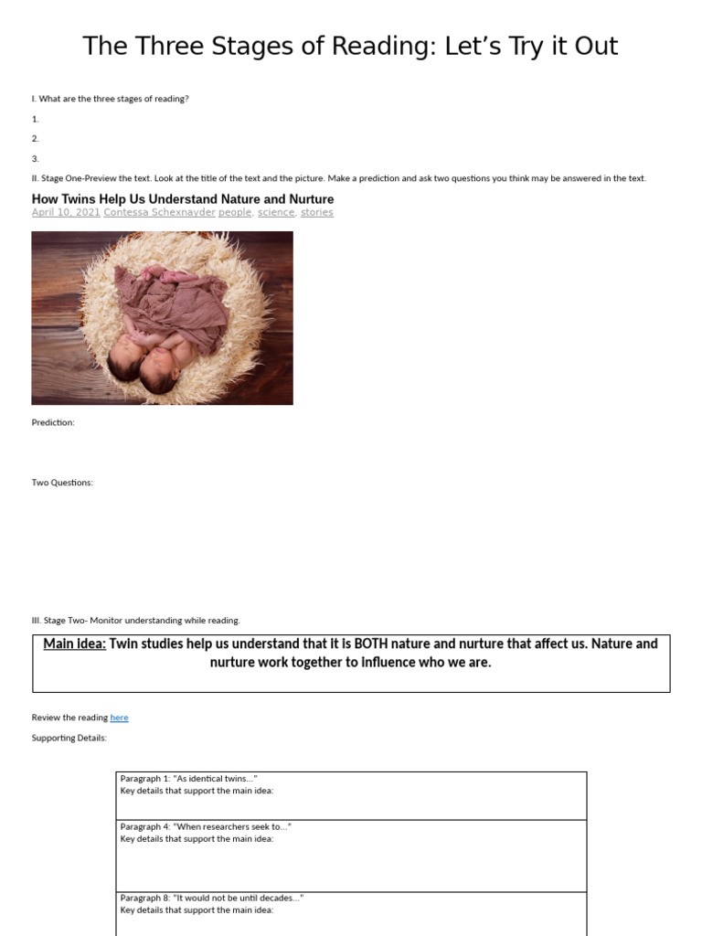 Twins Reading Main Idea and Details Graphic Organizer | PDF ...