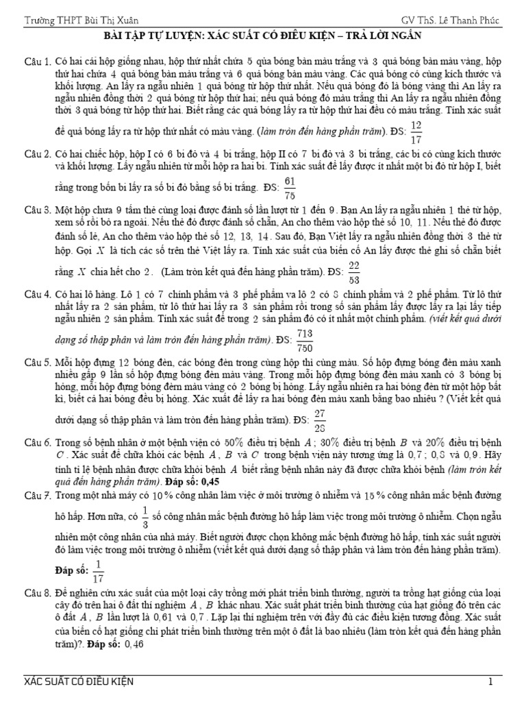 Bai Tap Tu Luyen - Xac Suat Co Dieu Kien | PDF