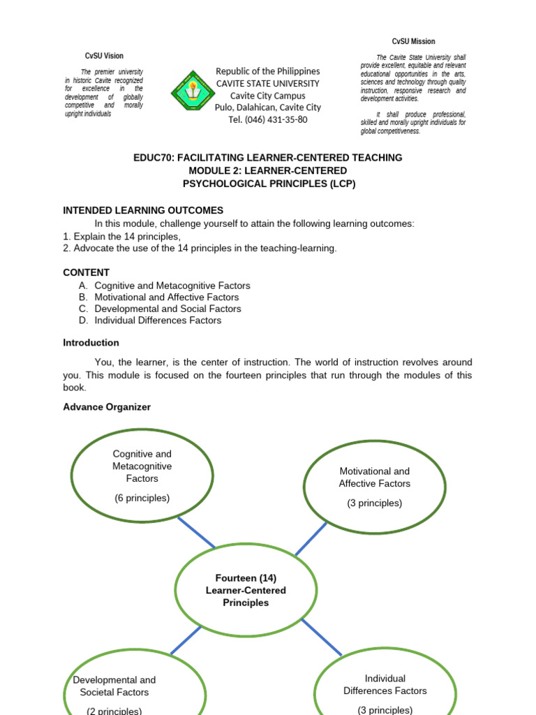 Module 2 Learner Centered Psychological Principles | PDF | Learning | Motivational