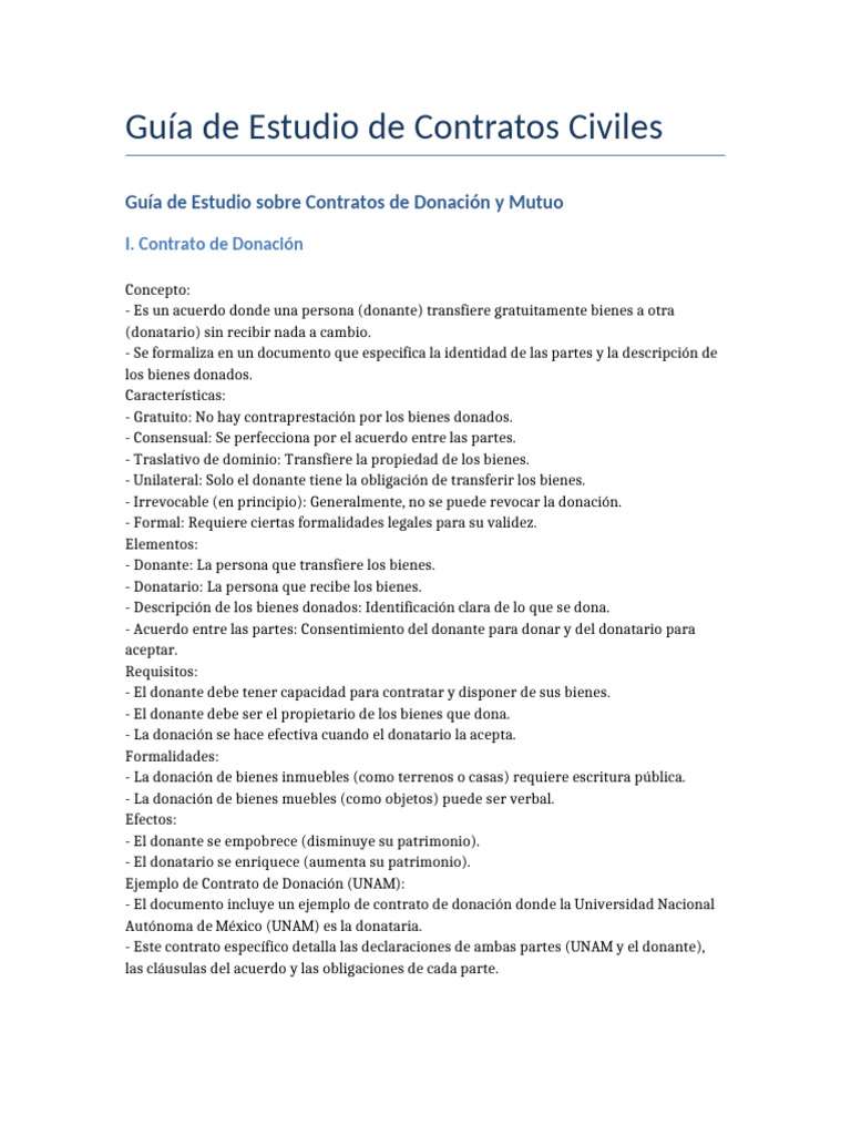 Guía de Contratos Civiles: Donación y Mutuo | PDF | Donación | Ley de ...