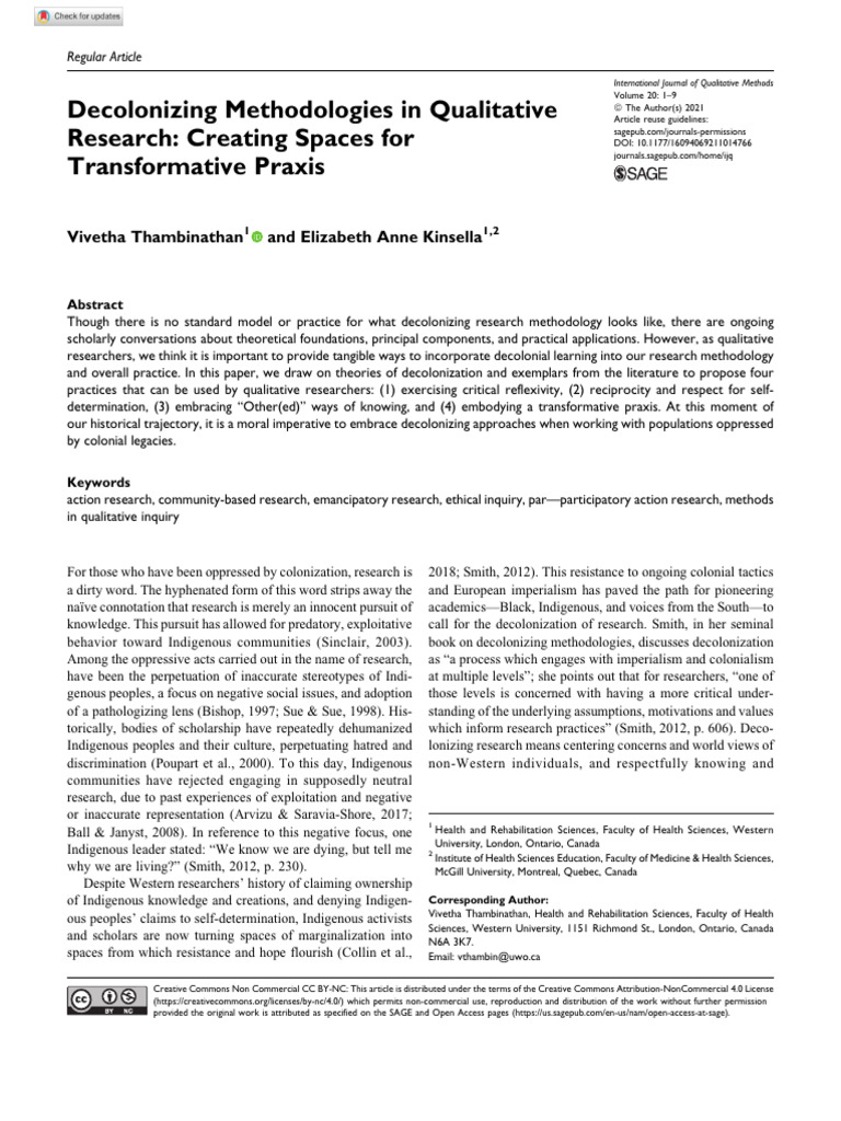 1.decolonizing Methodologies in Qualitative Research | PDF | Knowledge | Methodology