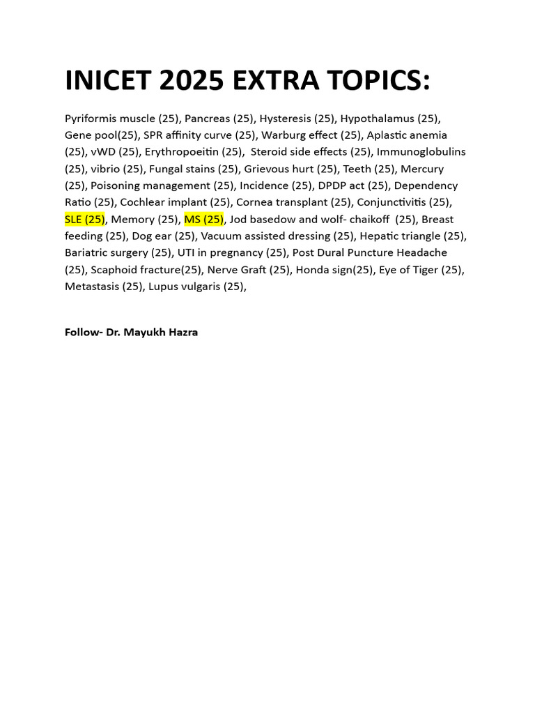 Inicet 2025 Extra Topics | PDF