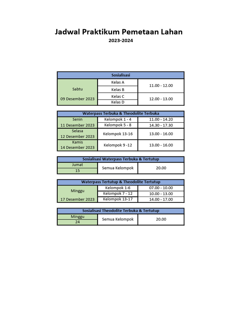 Jadwal Praktikum PLT 2023-2024 Fix | PDF
