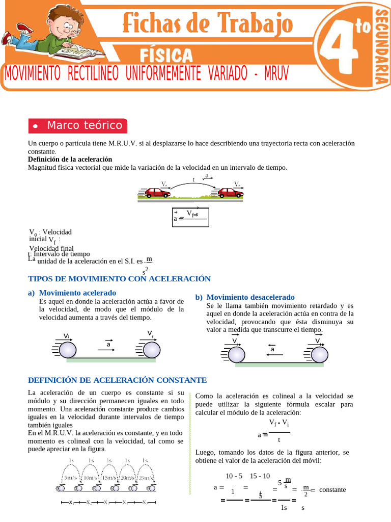 Movimiento Rectilineo Uniformemente Variado MRUV para Cuarto Grado de Secundaria | PDF ...