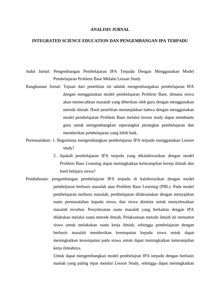 Analisis Jurnal Ipa Terpadu 1 | PDF