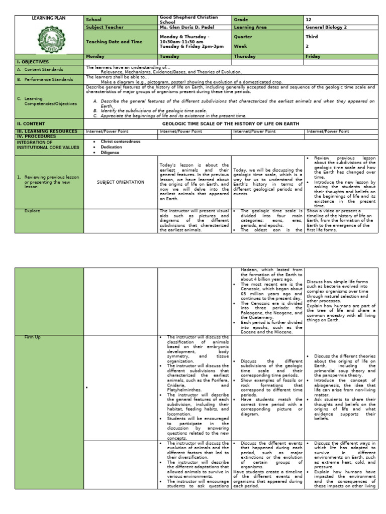 Gb2 q3 Week2 Lesson Plan | PDF | Geologic Time Scale | Biology