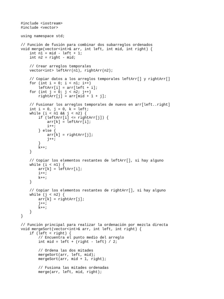 Ordenamiento Por Metodo de Mezcla Directa | PDF