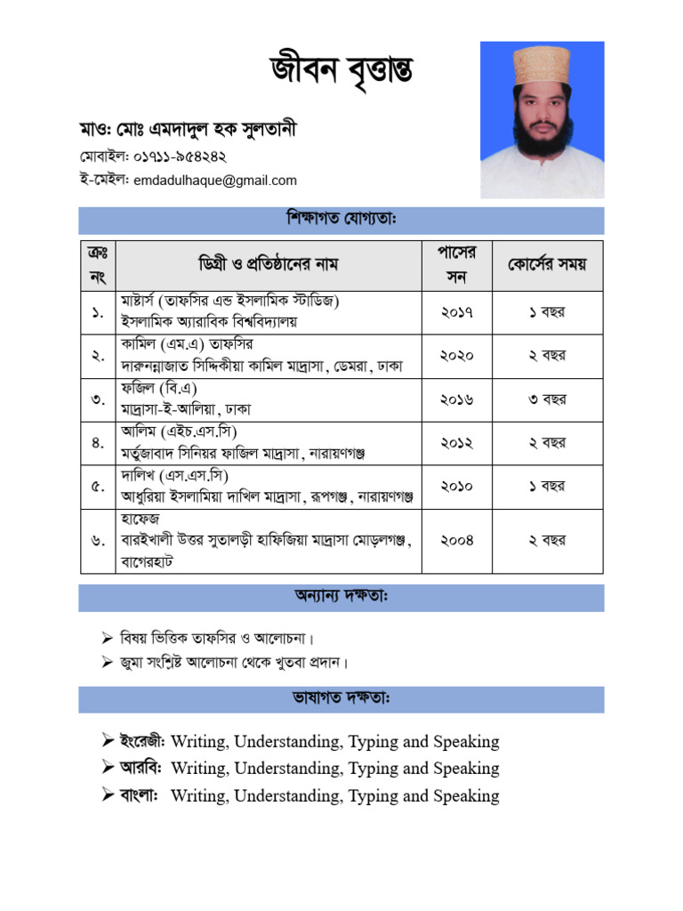 Mawlana Emdadul Haque Bangla CV | PDF