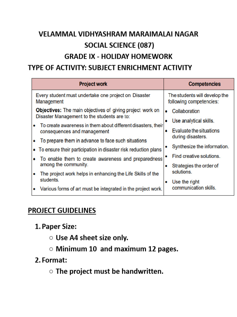 Grade IX Social Science Project Guidelines | PDF