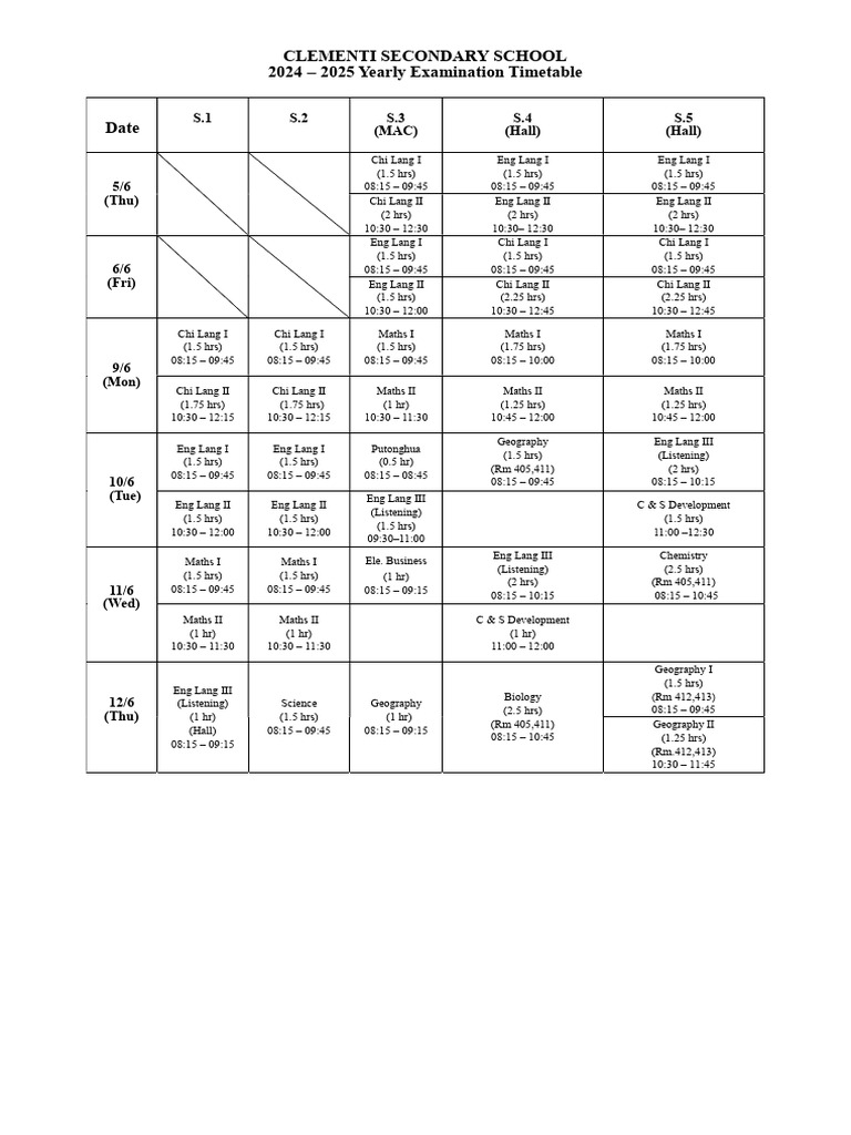 CSS S1-S5 2024-25 Final Timetable | PDF | Science | Inquiry