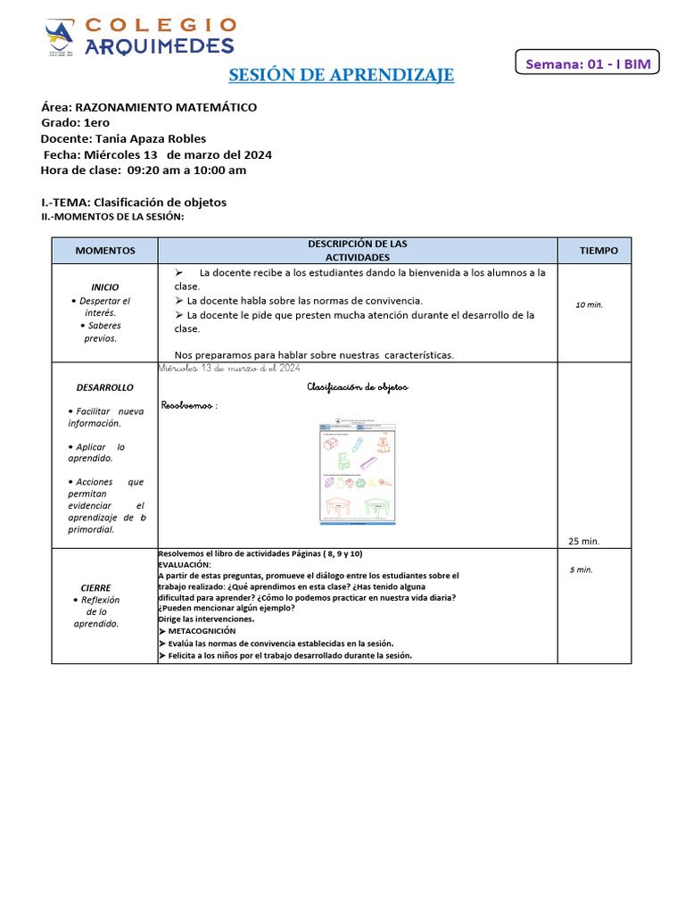 SESIÓN 1 - RM Clasificación de Objetos | PDF | Aprendizaje | Cognición