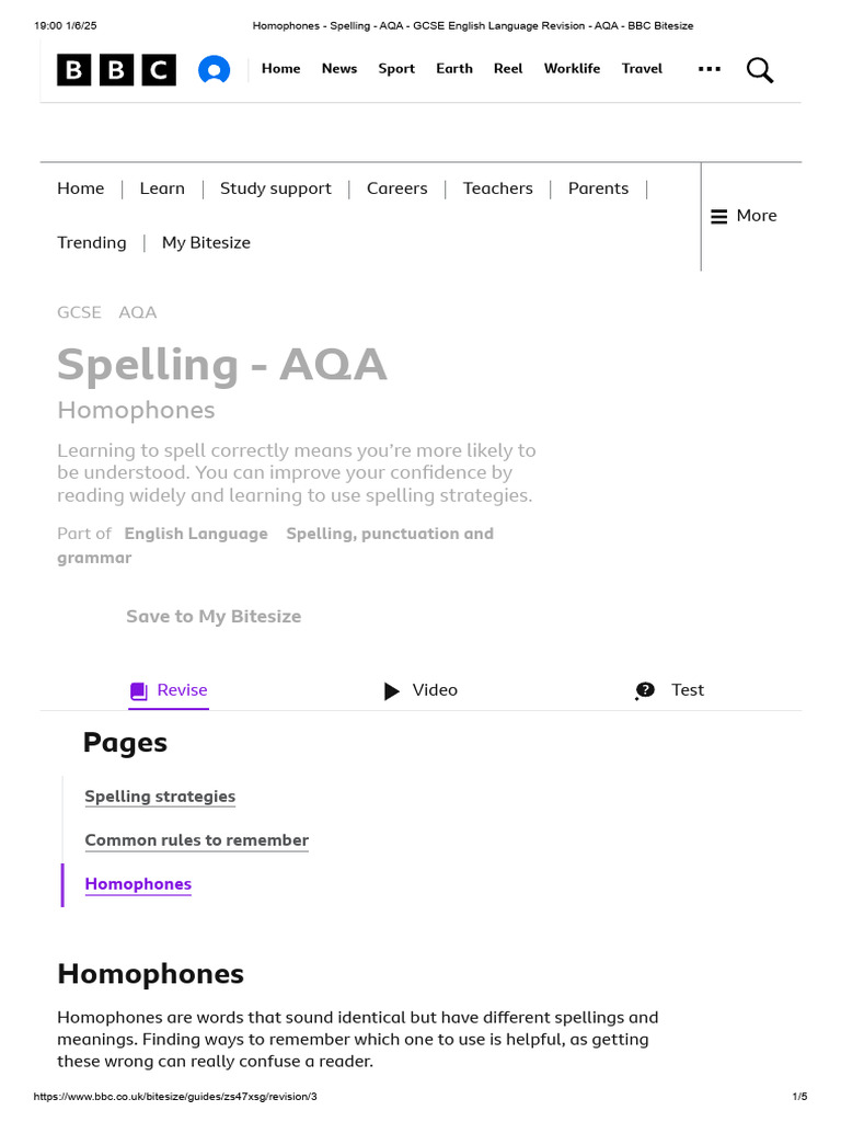 Homophones - Spelling - AQA - GCSE English Language Revision - AQA ...