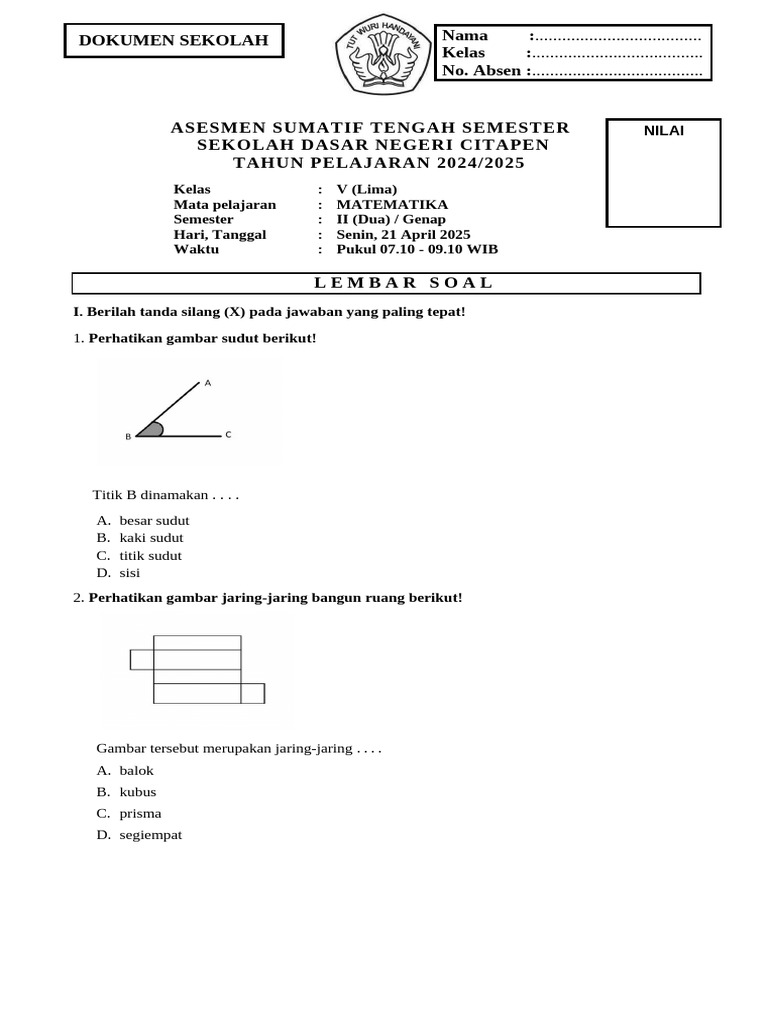 3. ASTS Genap - Matematika_Kelas V 2024-2025 | PDF
