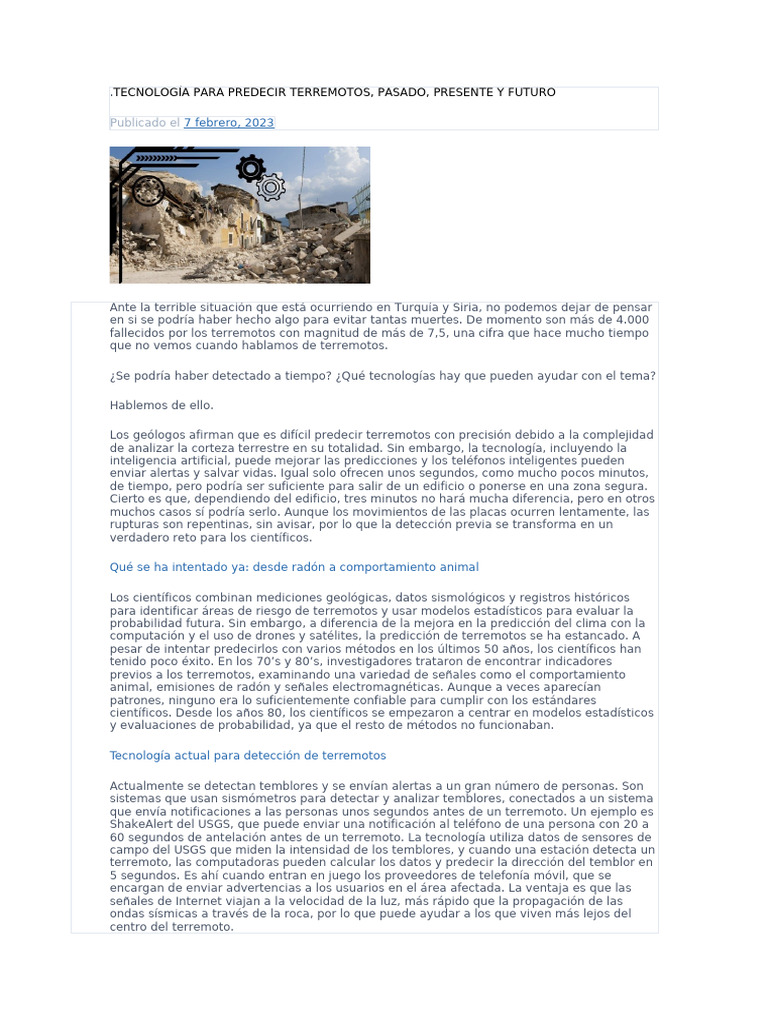 Tecnología para Predecir Terremotos | PDF | Temblores | Sismología