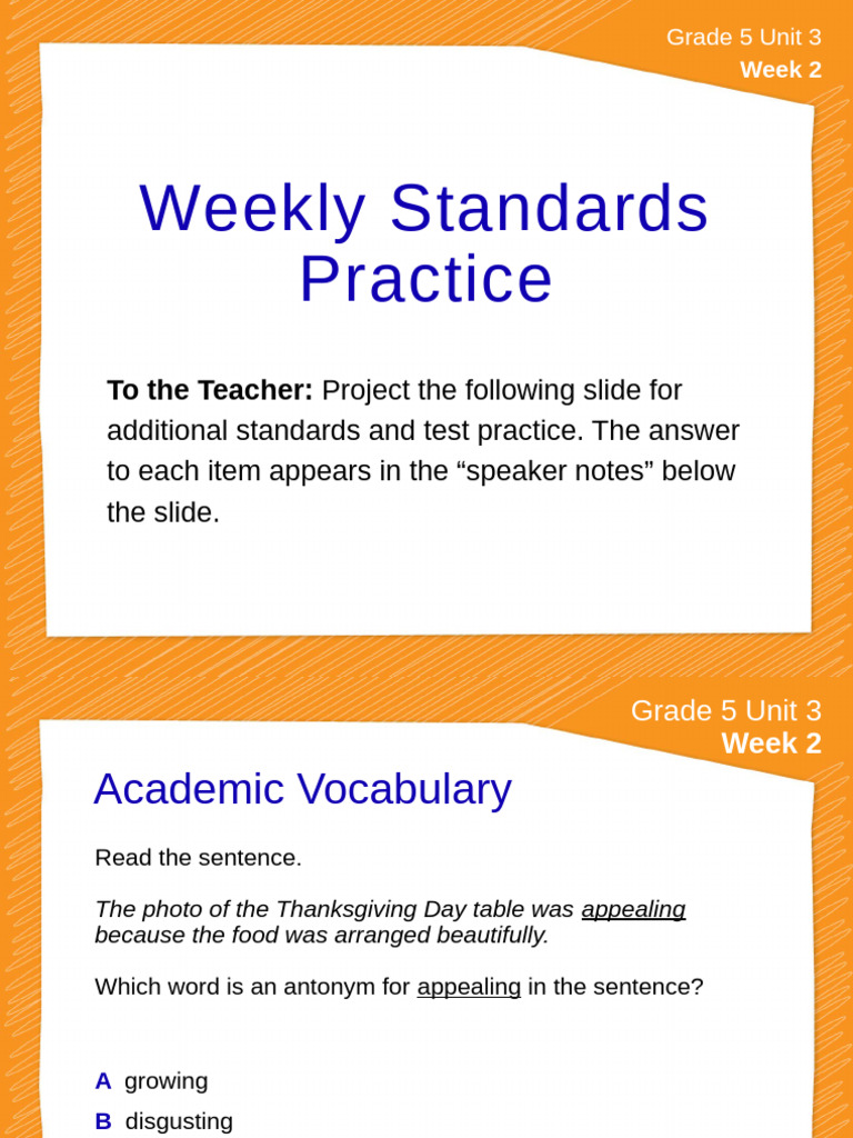 MV20 NA G5 U3 W2 Standards Practice Academic Vocabulary | PDF