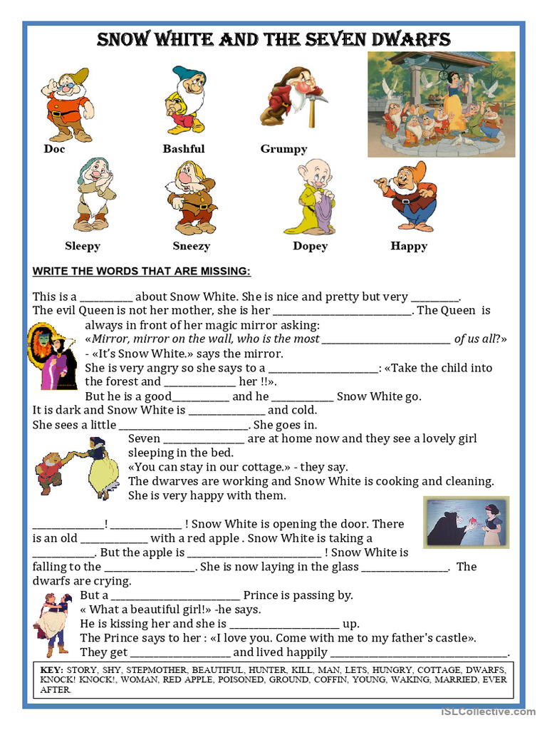Snow White Story Fill-in-the-Blanks | PDF