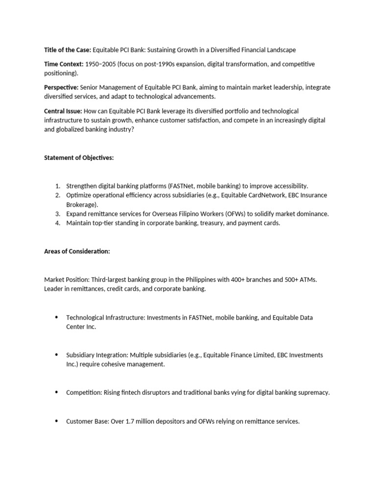 Equitable PCI Bank Case Study | PDF | Banks | Financial Services