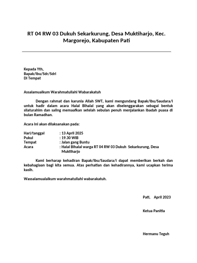 Undangan Halal Bihalal RT 04 Muktiharjo | PDF