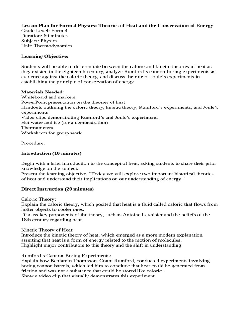 Form 4 Physics: Heat Theories & Energy Conservation | PDF | Temperature ...