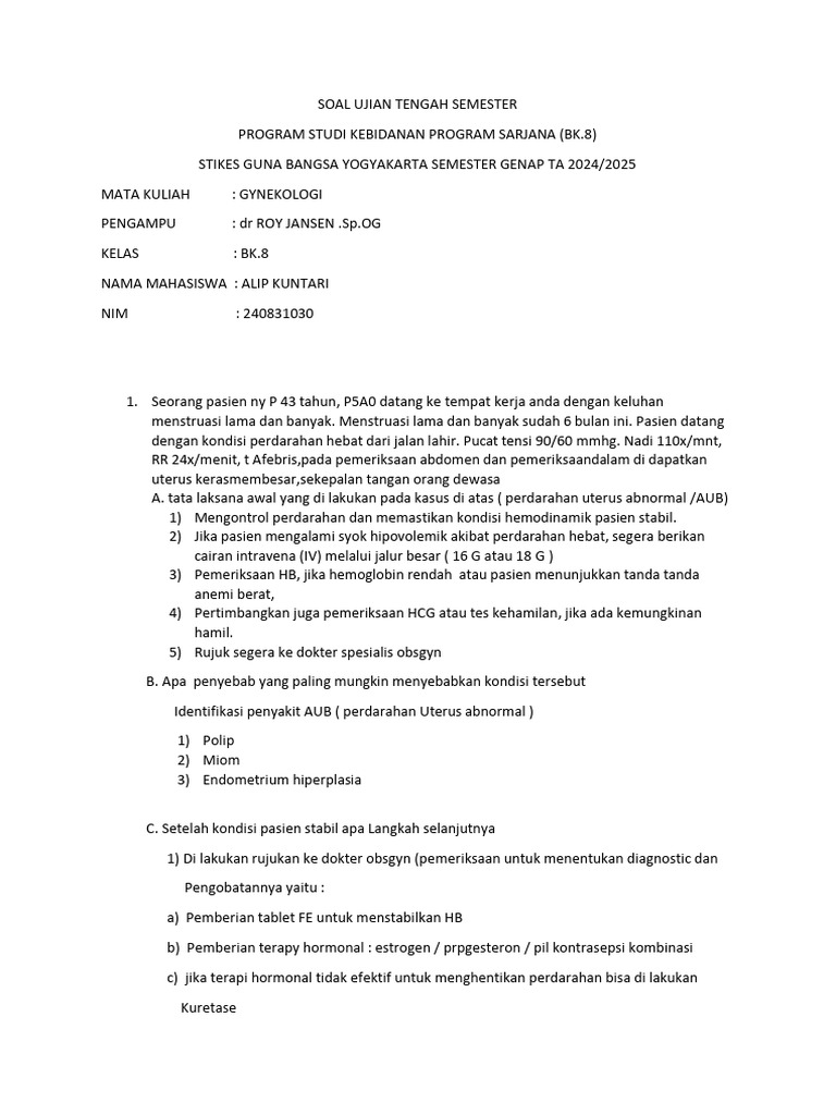 Soal Uas Gynekoloogy Bk.8 | PDF