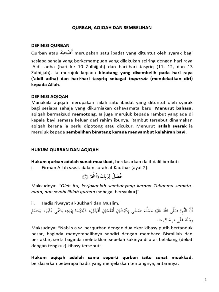 Nota Qurban, Aqiqah Dan Sembelihan | PDF