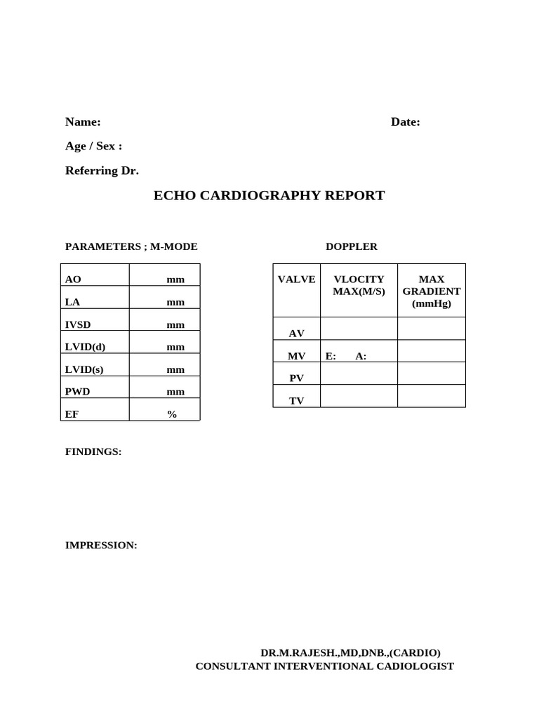 Echocardiography Report Template | PDF