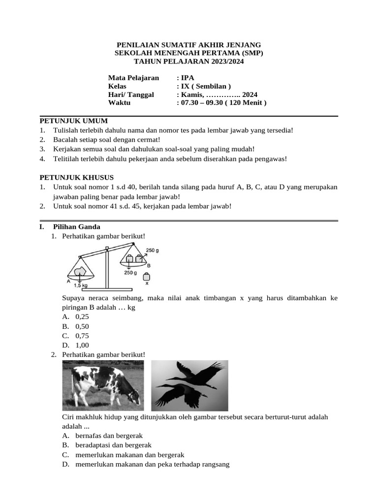Soal Psaj Ipa 2023-2024 | PDF