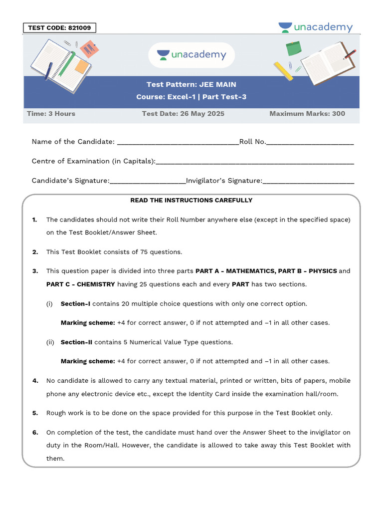 Excel-1 - PT-3 - 26-05-2025 - JM Paper - SC | PDF | Rotation Around A ...