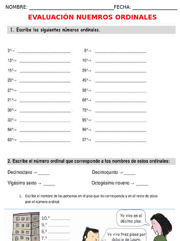 EXAMEN NUMEROS ORDINALES | PDF