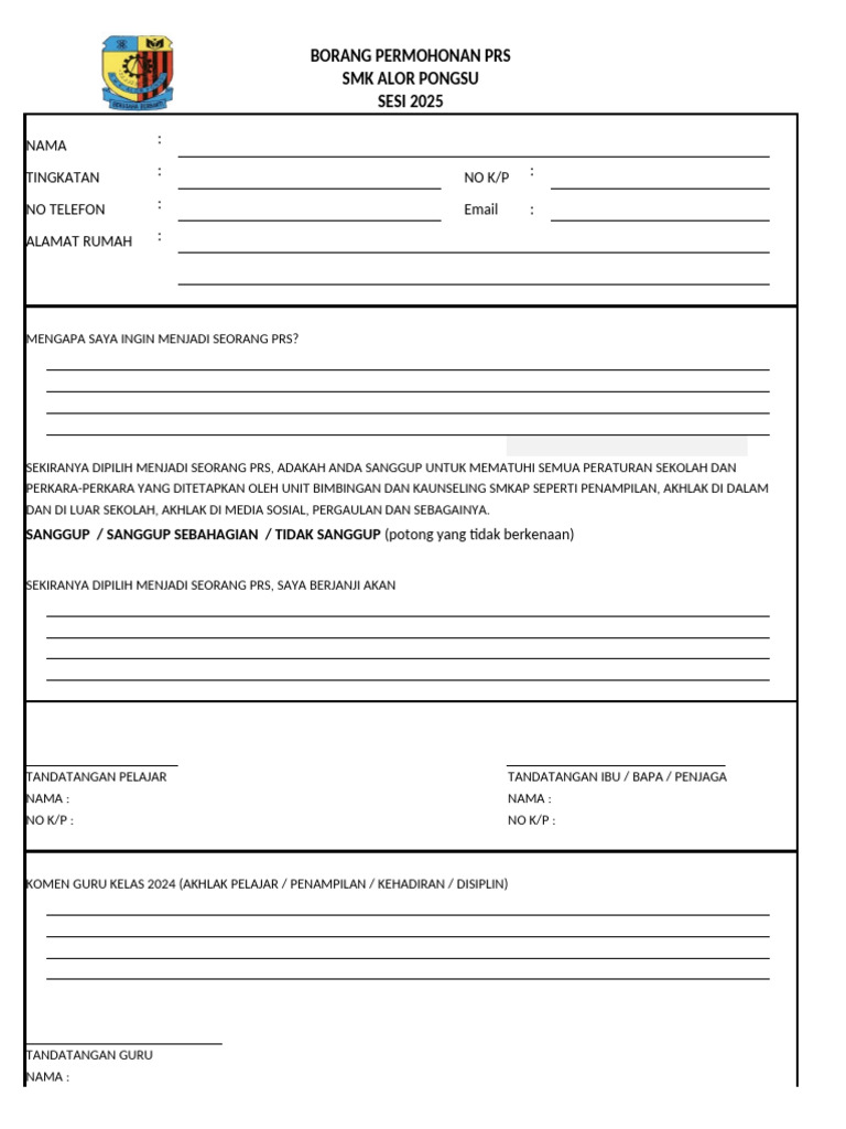 Borang Permohonan Prs | PDF