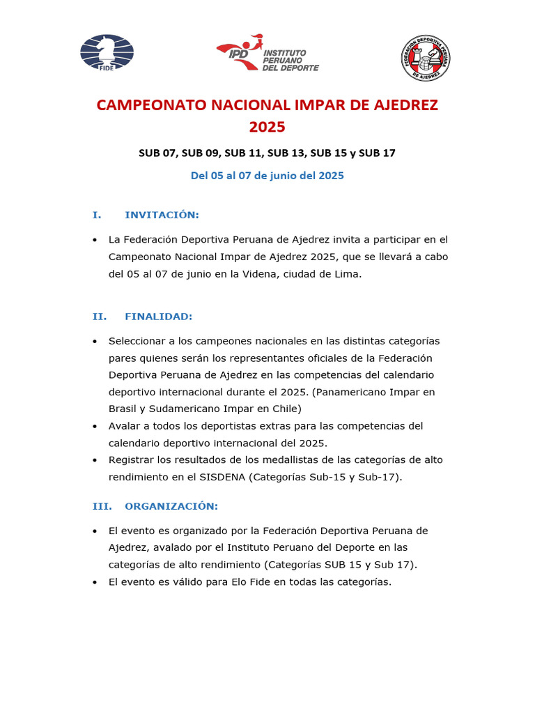 Bases Del Nacional Impar | PDF | Juegos de mesa | Ajedrez