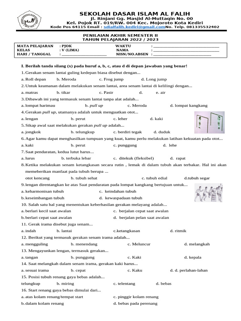 Soal Pat 2 Pjok Kelas V 2023 | PDF