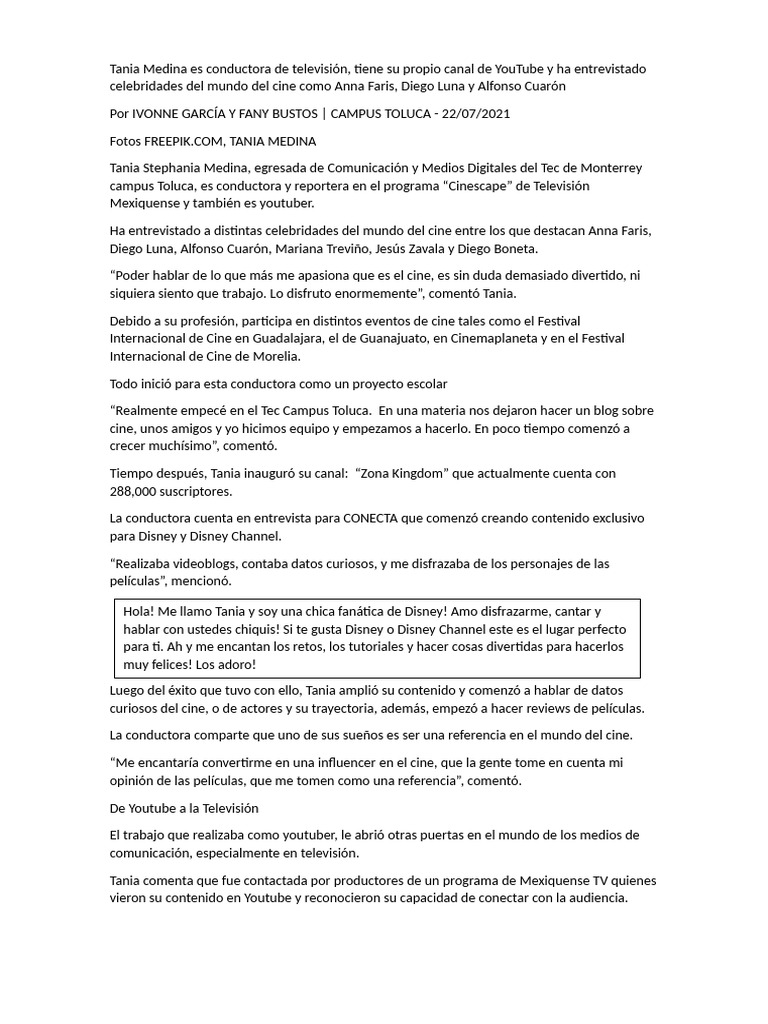 Tania Medina Conductora de Televisión | PDF