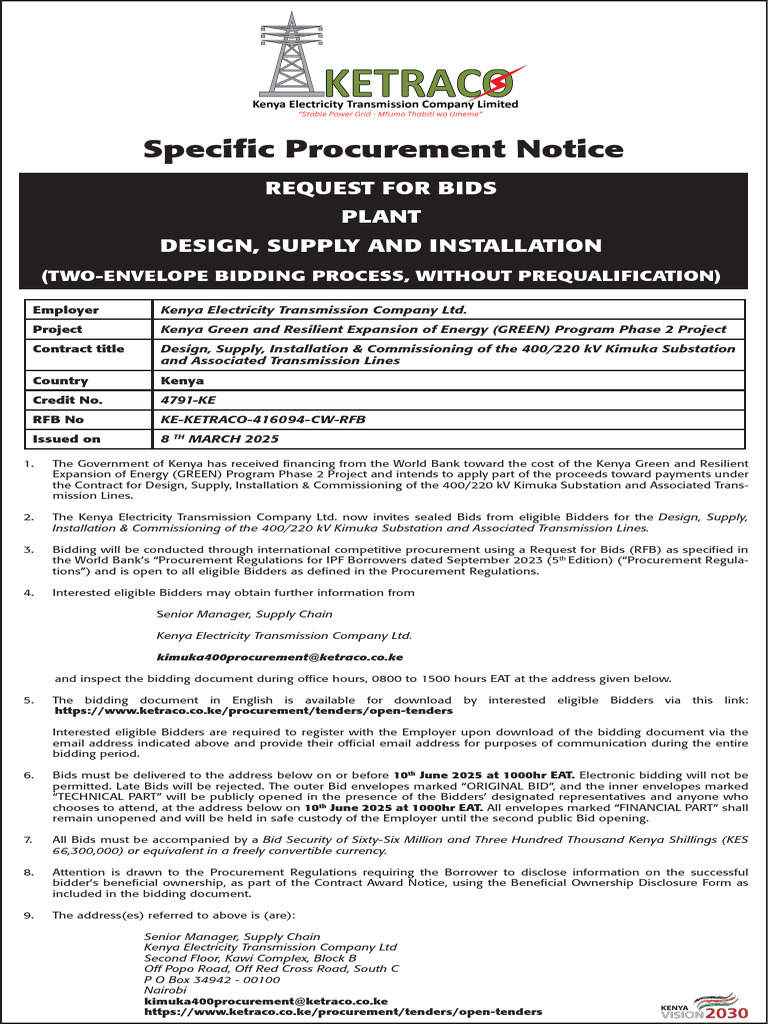 Specific Procurement Notice | PDF | Electric Power Transmission ...