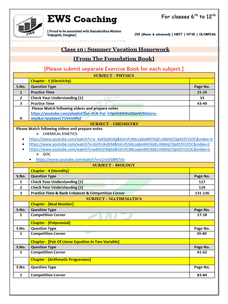 Class 10 Foundation Summer Vacation Task 2025 | PDF | Mathematical ...