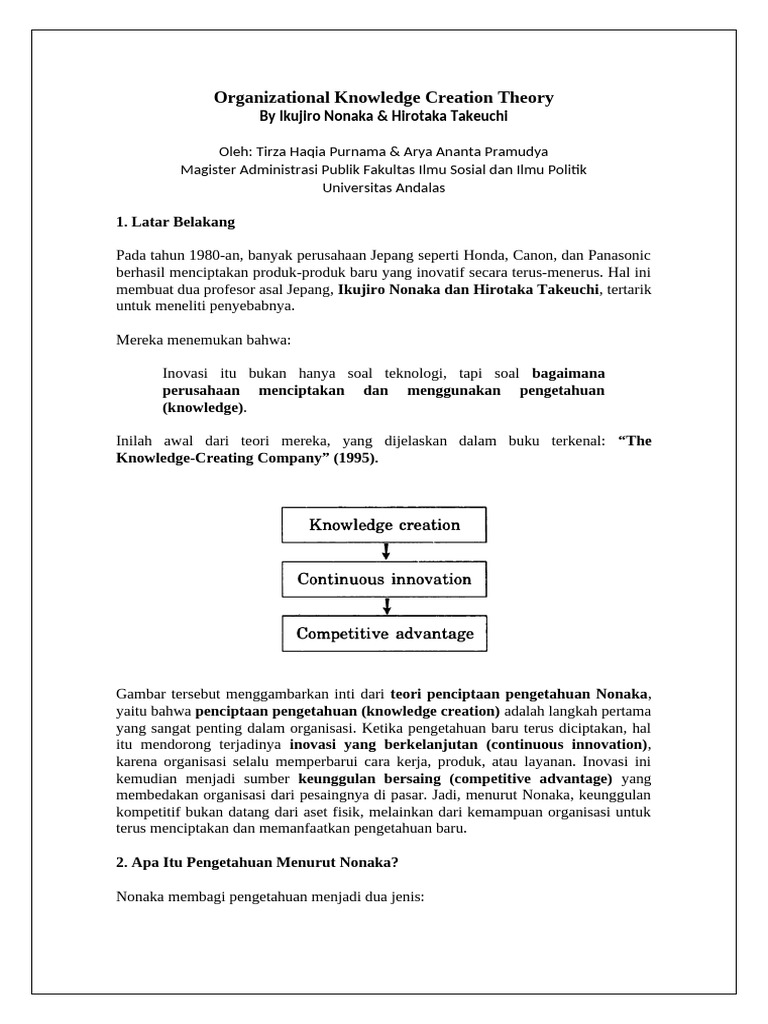 Organizational Knowledge Creation Theory | PDF