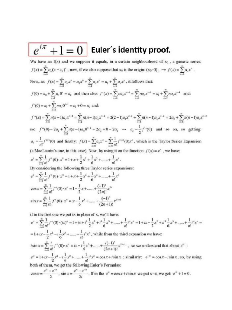 Euler S Identity Proof | PDF