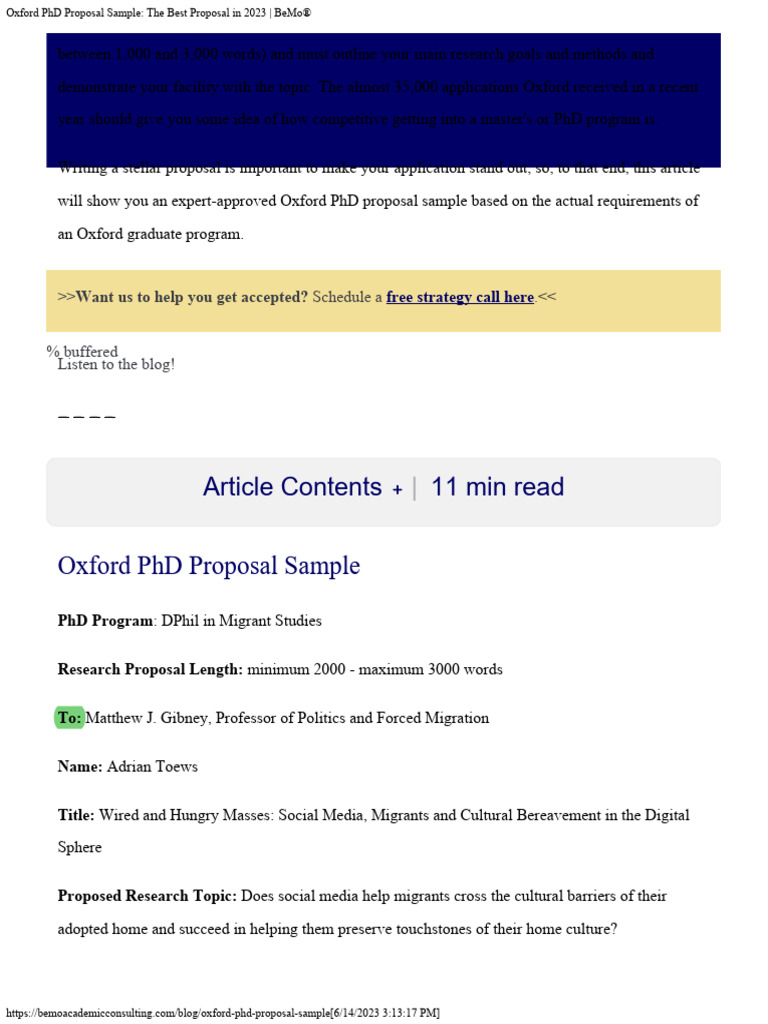 Oxford PhD Proposal Sample The Best Proposal in 2023 BeMo® | PDF