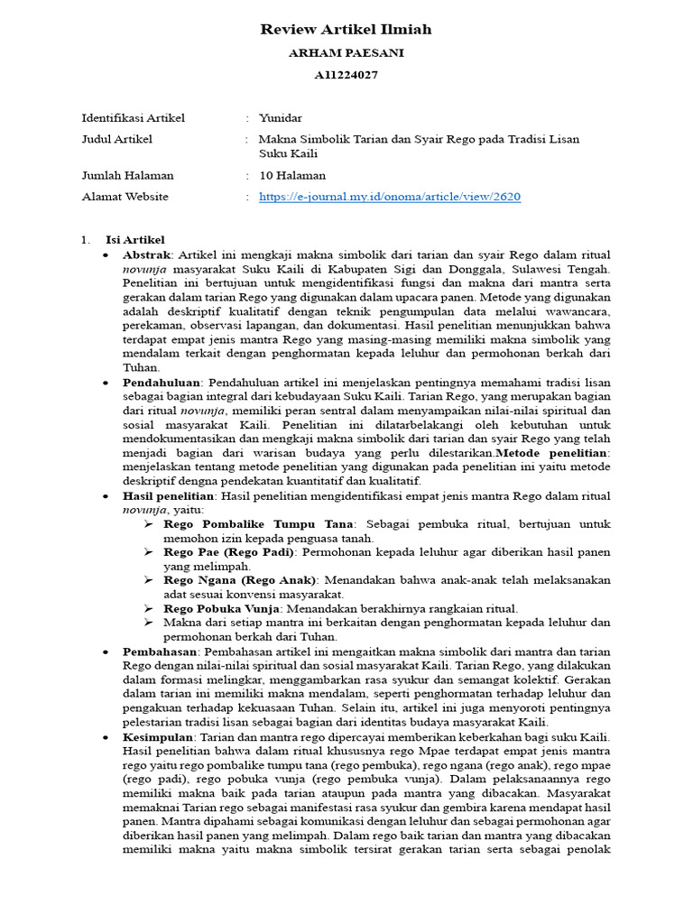 Review Artikel Ilmiah ARHAM | PDF