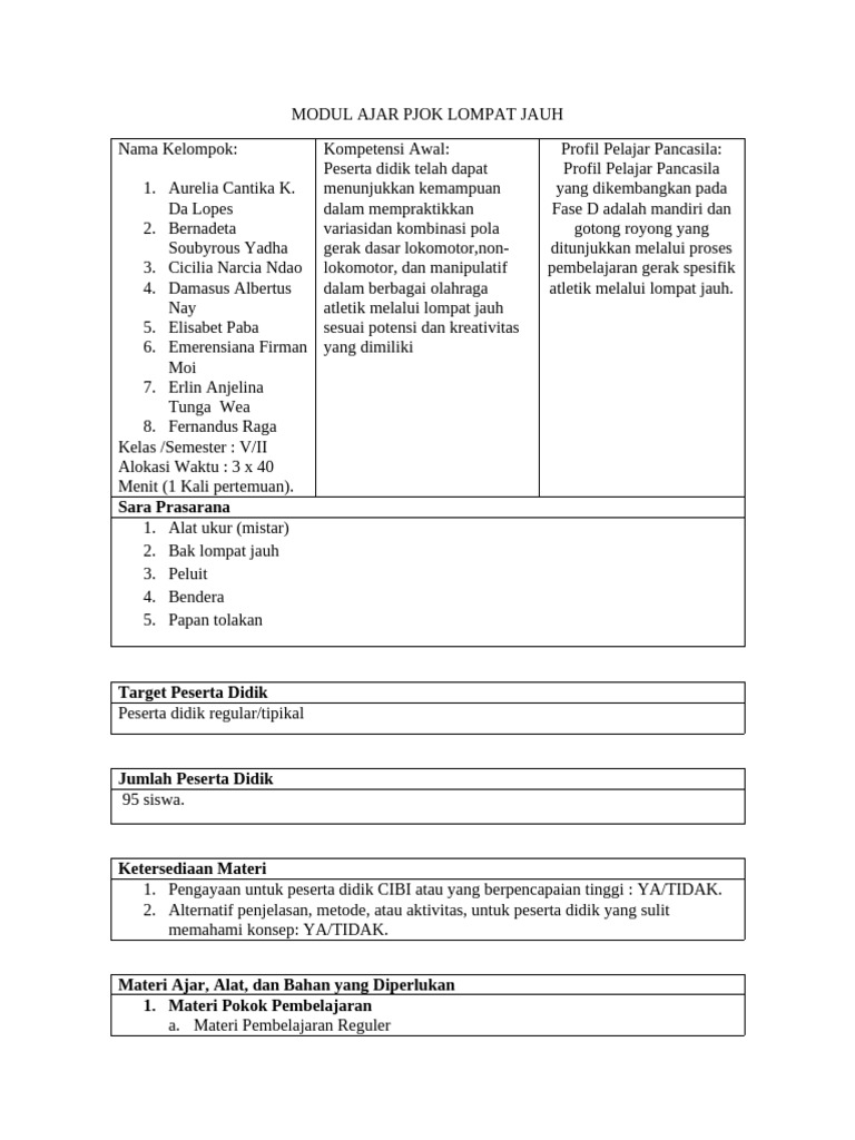 Modul Ajar Pjok Lompat Jauh | PDF